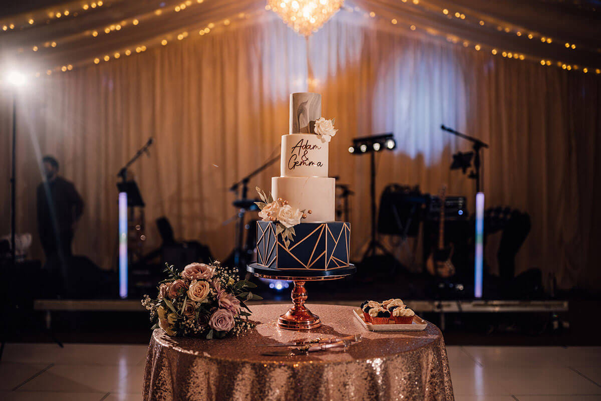 Navy Blue And White Wedding Cake Table Design